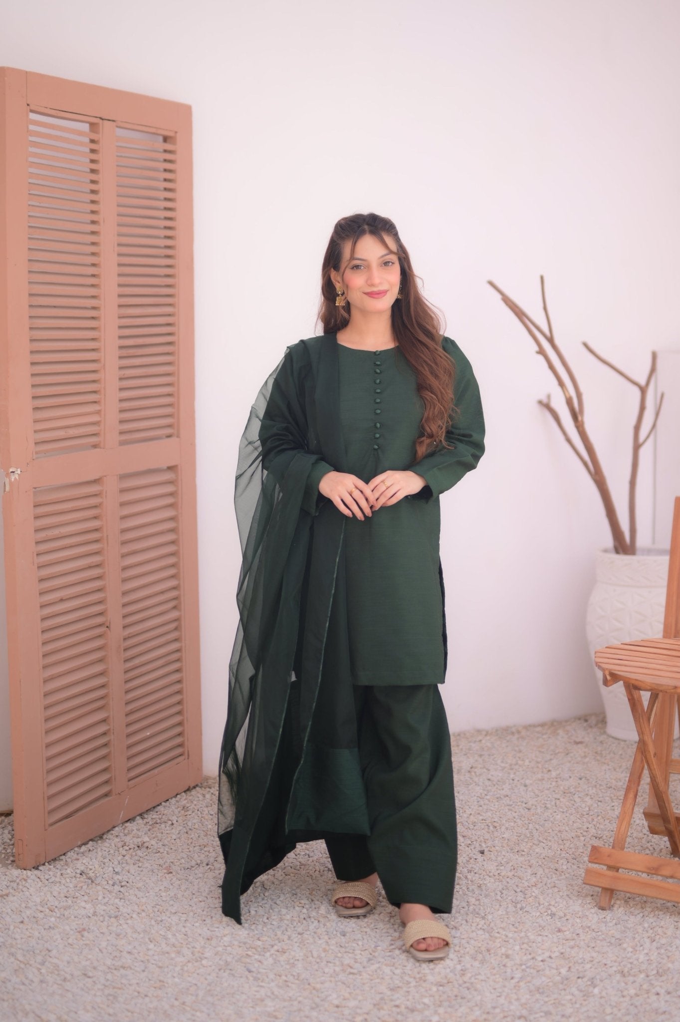 3 PIECE FARSHI SHALWAR SET - GREEN